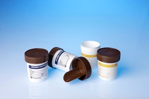 Techno Plas Container with Spoon Labelled G/Sterile White/Brown Cap 70